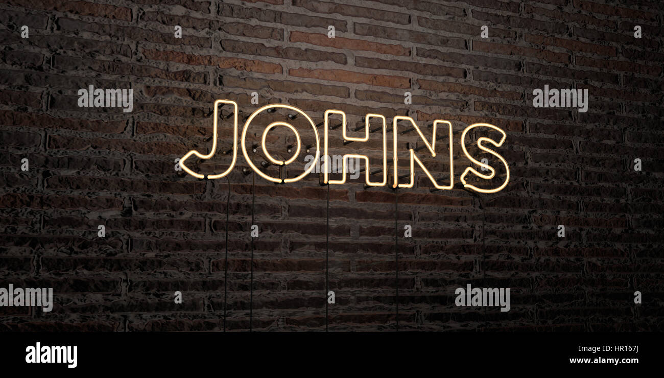 JOHNS -Realistic Neon Sign on Brick Wall background - 3D rendered ...