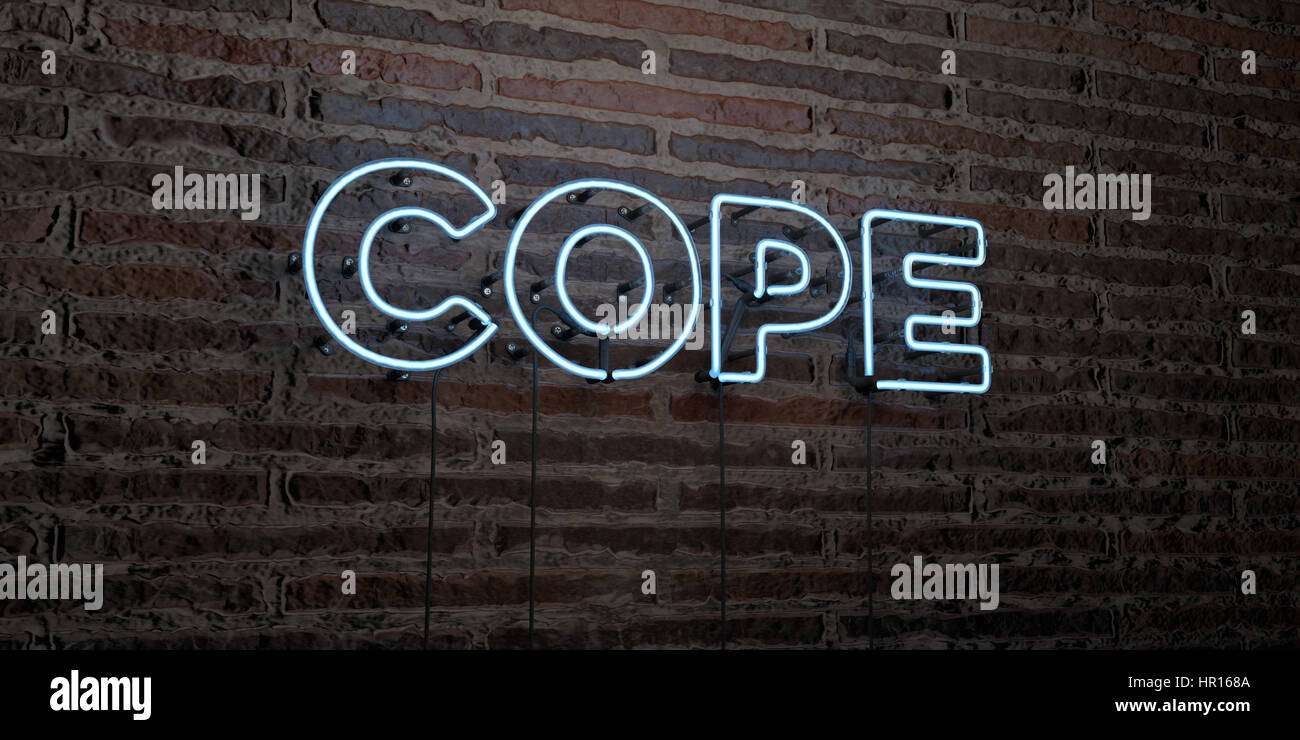 COPE -Realistic Neon Sign on Brick Wall background - 3D rendered ...