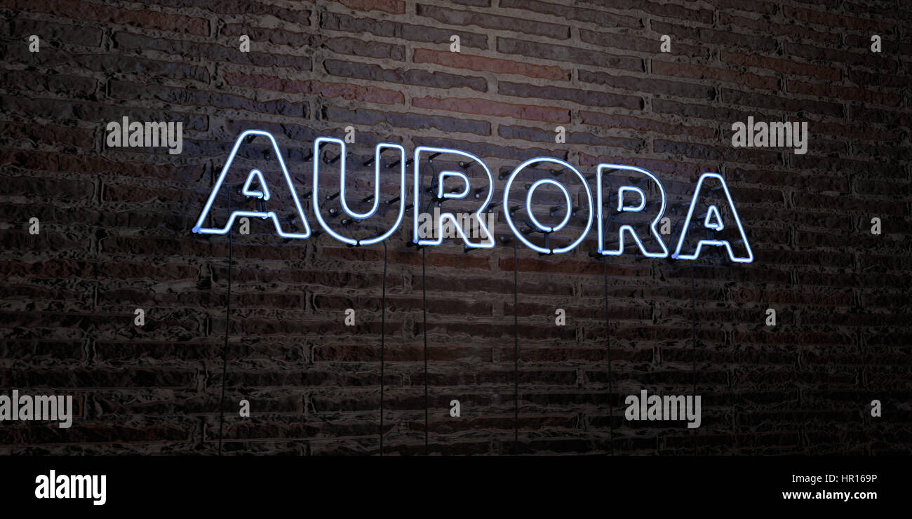 AURORA -Realistic Neon Sign on Brick Wall background - 3D rendered ...