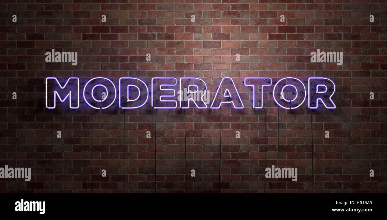 MODERATOR - fluorescent Neon tube Sign on brickwork - Front view - 3D ...