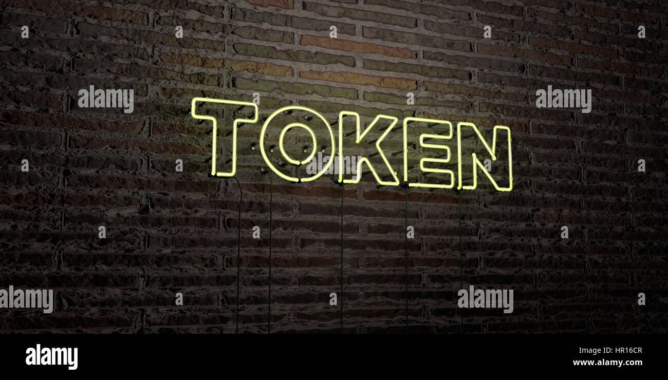 TOKEN -Realistic Neon Sign on Brick Wall background - 3D rendered ...
