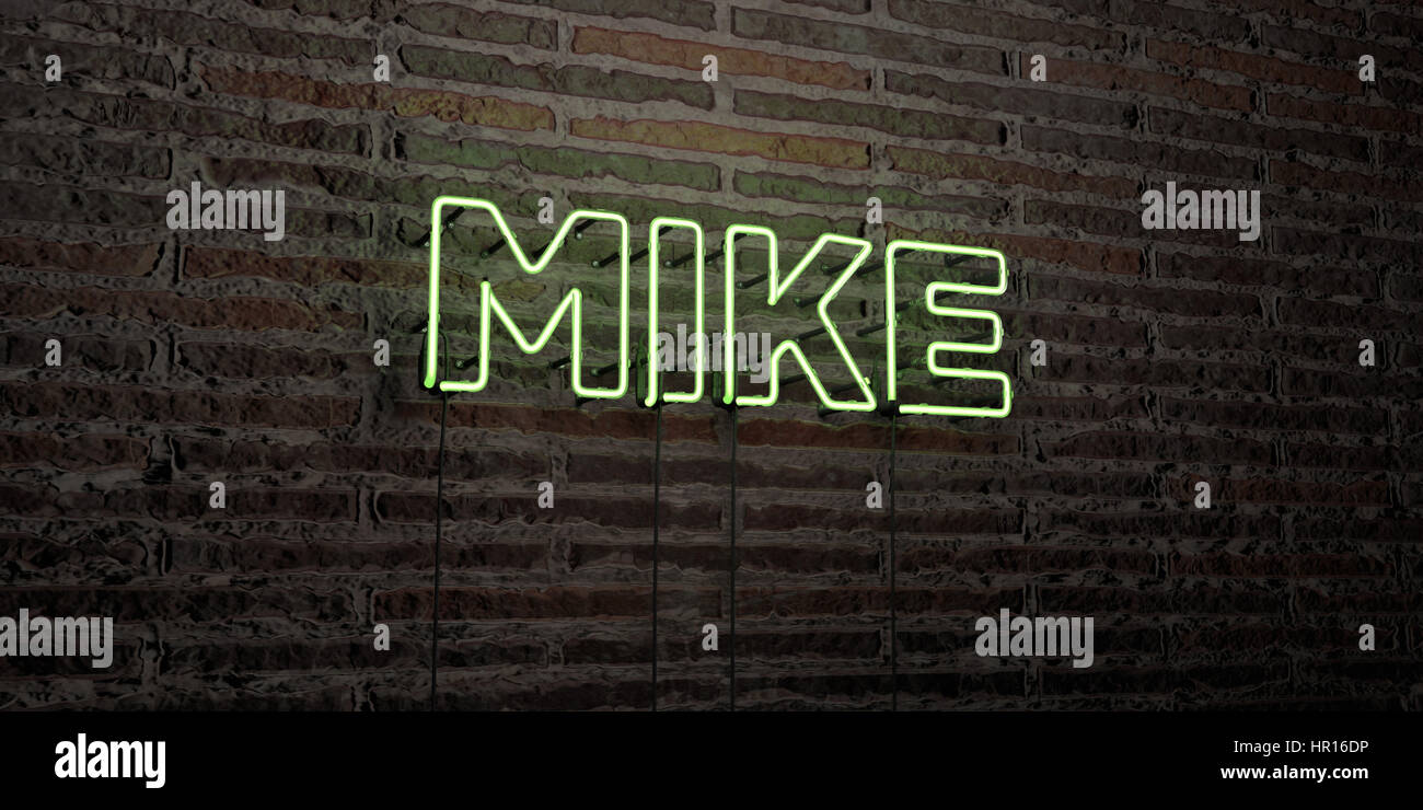 MIKE -Realistic Neon Sign on Brick Wall background - 3D rendered ...