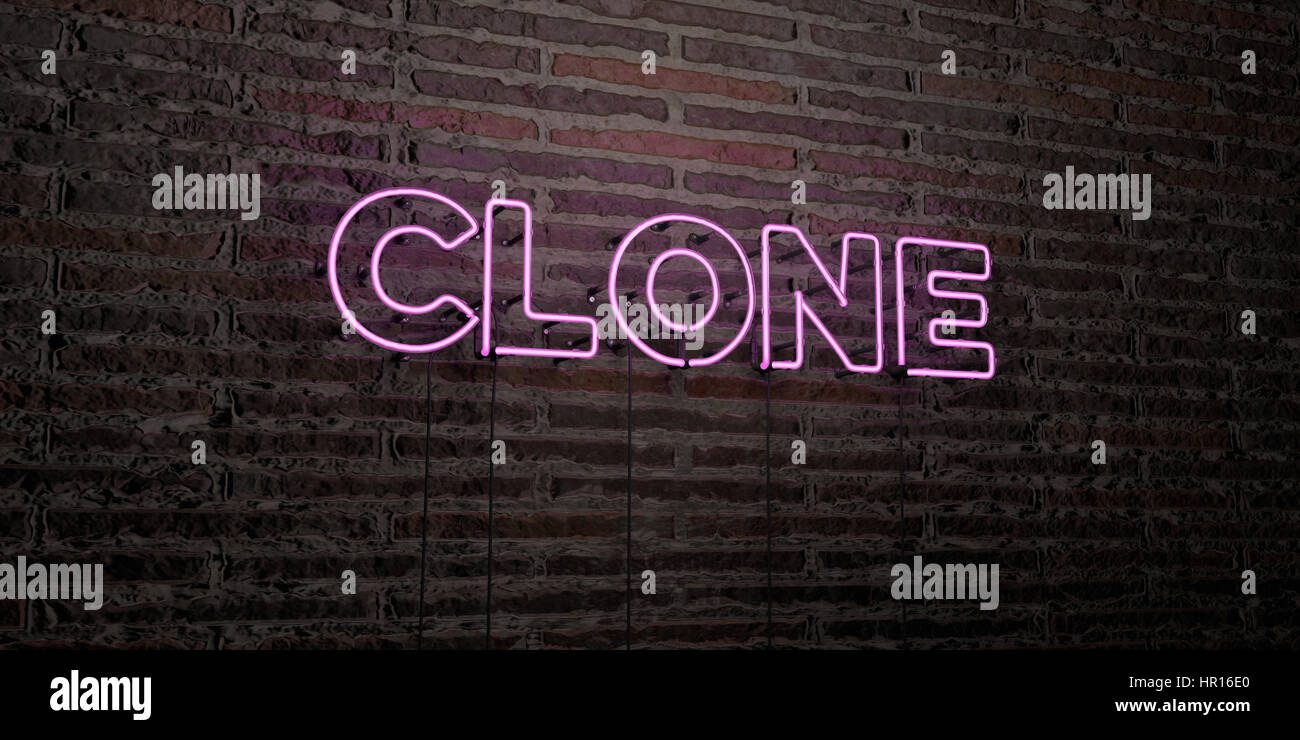 CLONE -Realistic Neon Sign on Brick Wall background - 3D rendered ...