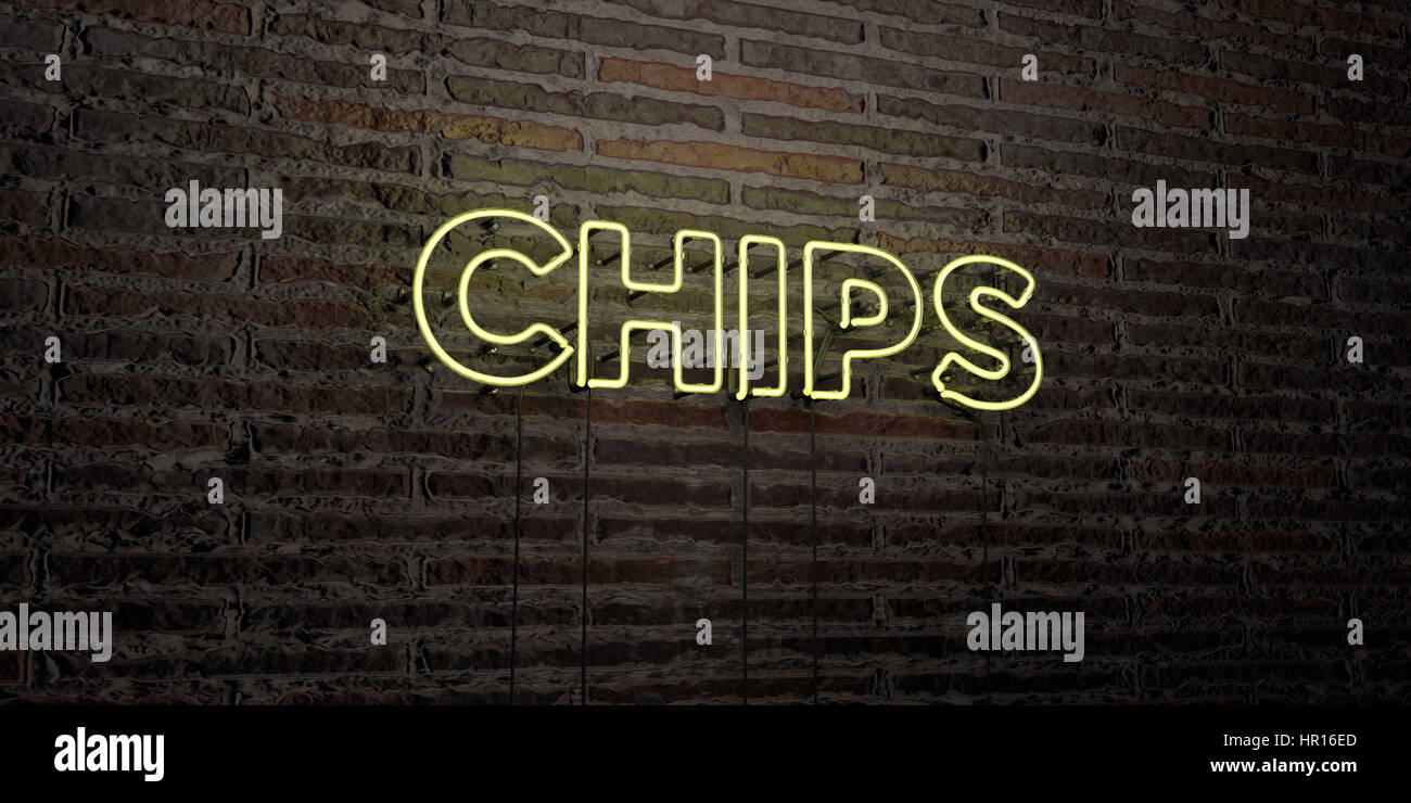 CHIPS -Realistic Neon Sign on Brick Wall background - 3D rendered ...