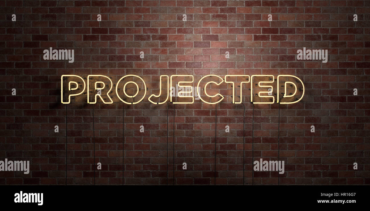 PROJECTED - fluorescent Neon tube Sign on brickwork - Front view - 3D ...