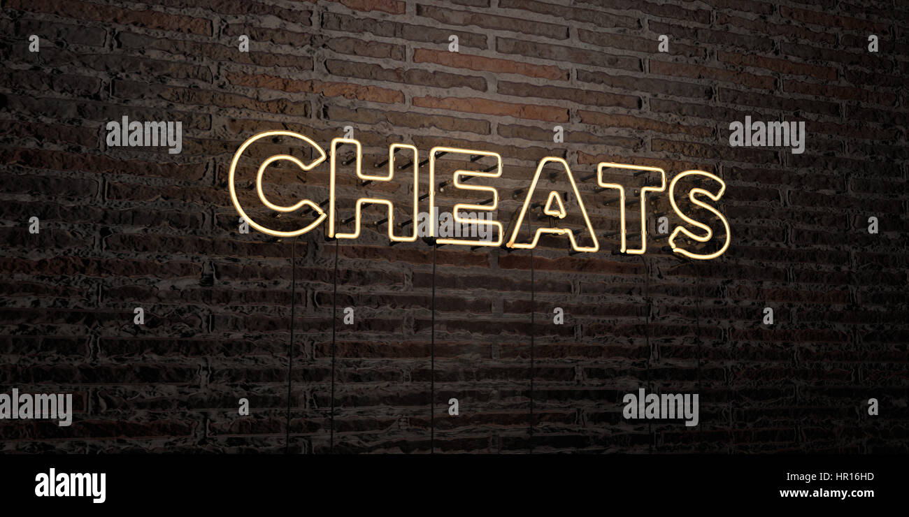 CHEATS -Realistic Neon Sign on Brick Wall background - 3D rendered ...