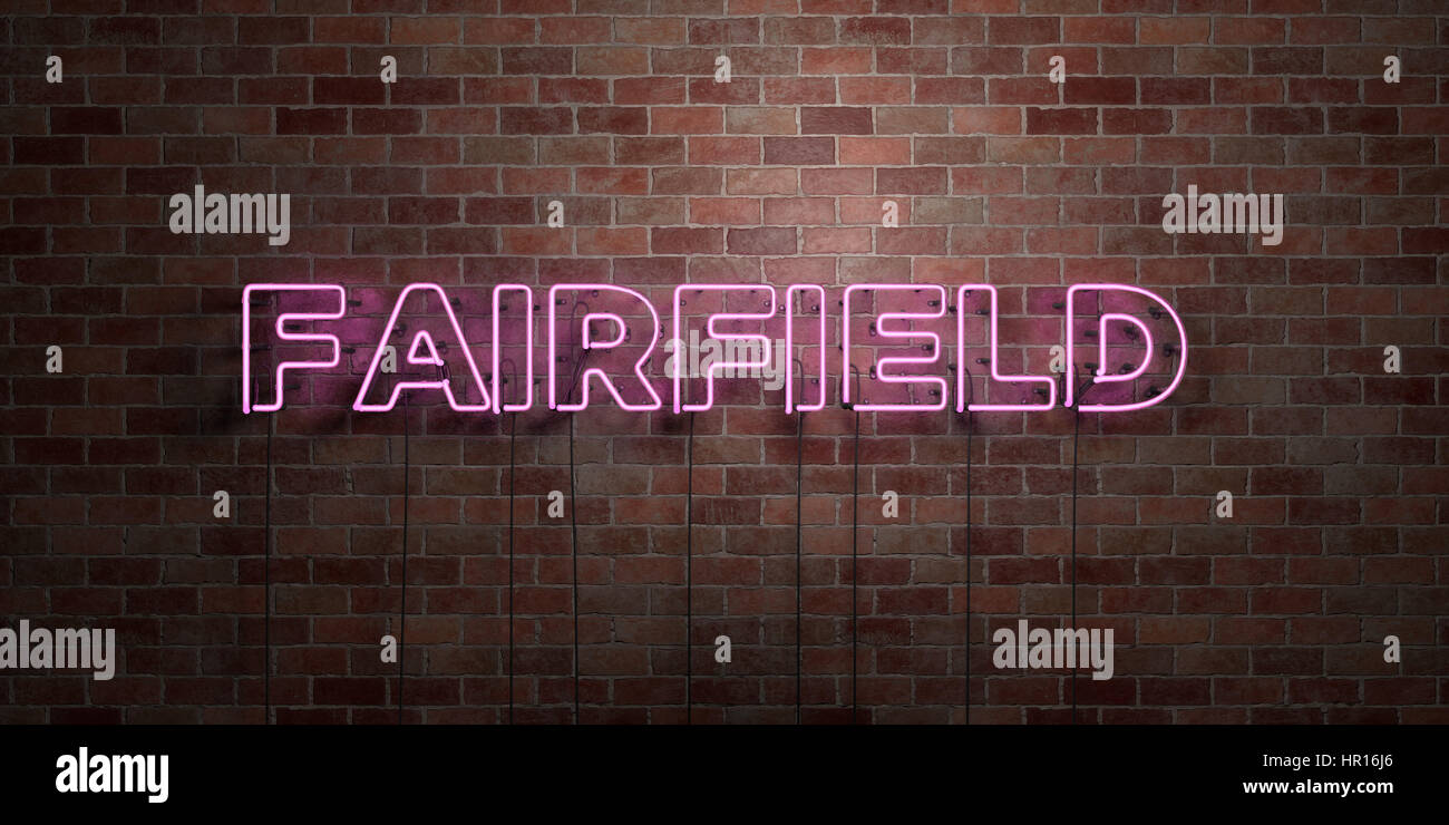 FAIRFIELD - fluorescent Neon tube Sign on brickwork - Front view - 3D ...