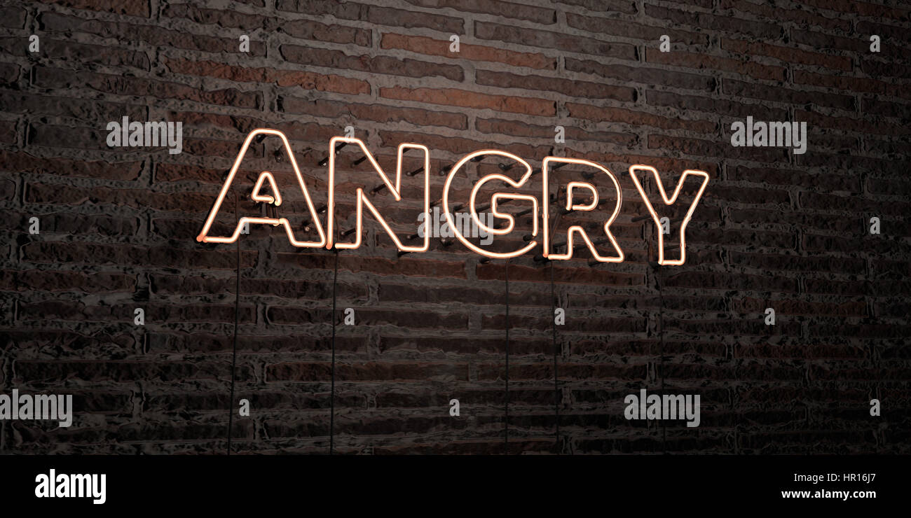 ANGRY -Realistic Neon Sign on Brick Wall background - 3D rendered ...