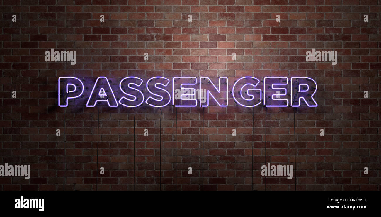 PASSENGER - fluorescent Neon tube Sign on brickwork - Front view - 3D ...
