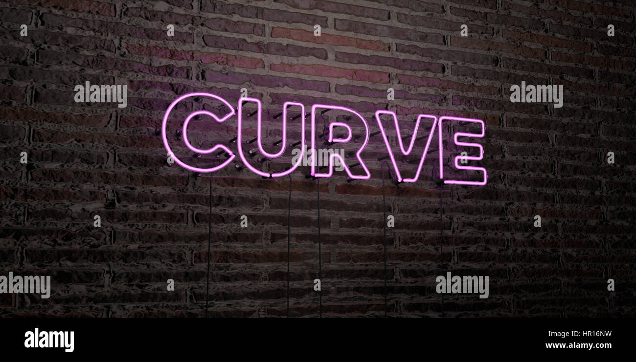 CURVE -Realistic Neon Sign on Brick Wall background - 3D rendered ...