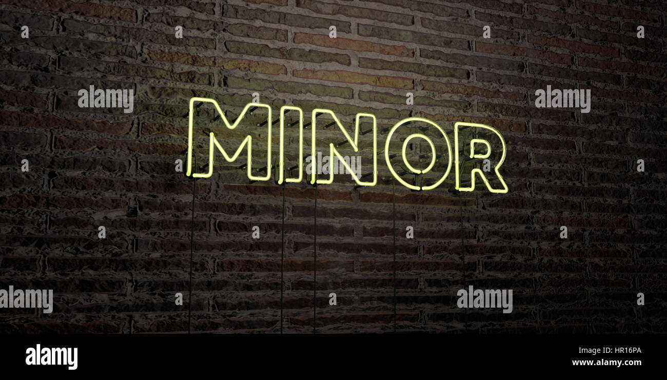 MINOR -Realistic Neon Sign on Brick Wall background - 3D rendered ...