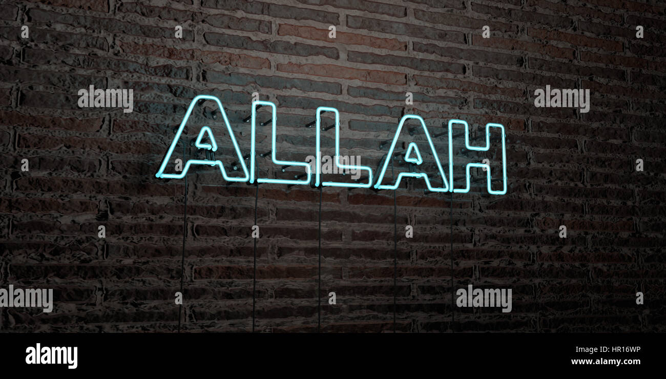 ALLAH -Realistic Neon Sign on Brick Wall background - 3D rendered ...