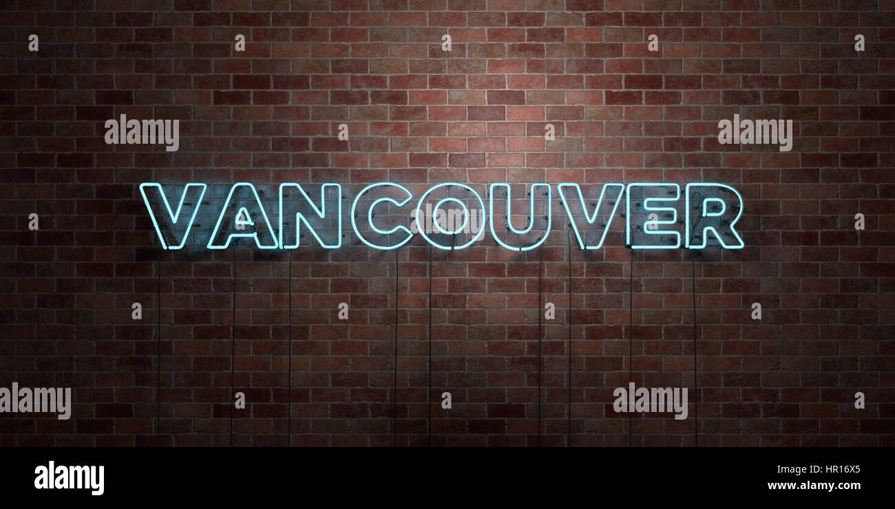 VANCOUVER - fluorescent Neon tube Sign on brickwork - Front view - 3D ...