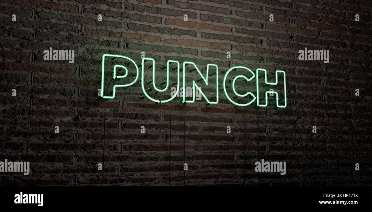 PUNCH -Realistic Neon Sign on Brick Wall background - 3D rendered ...