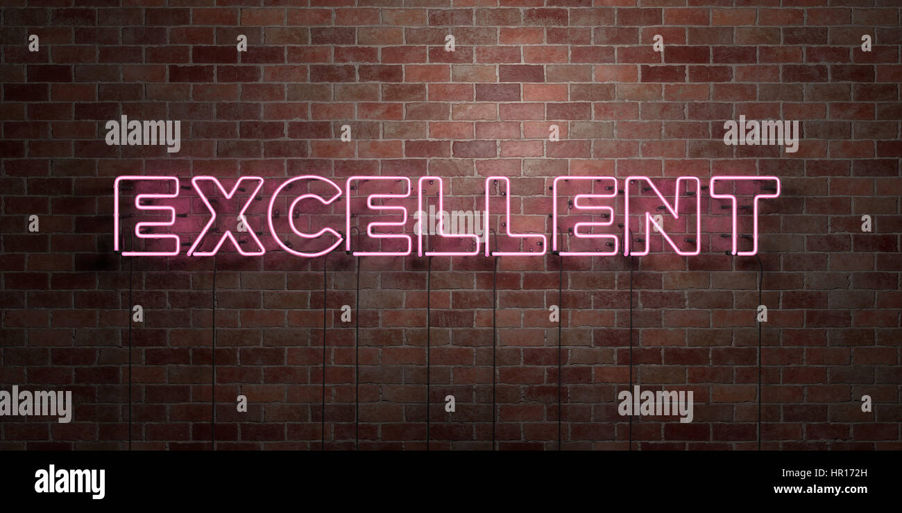 EXCELLENT - fluorescent Neon tube Sign on brickwork - Front view - 3D ...