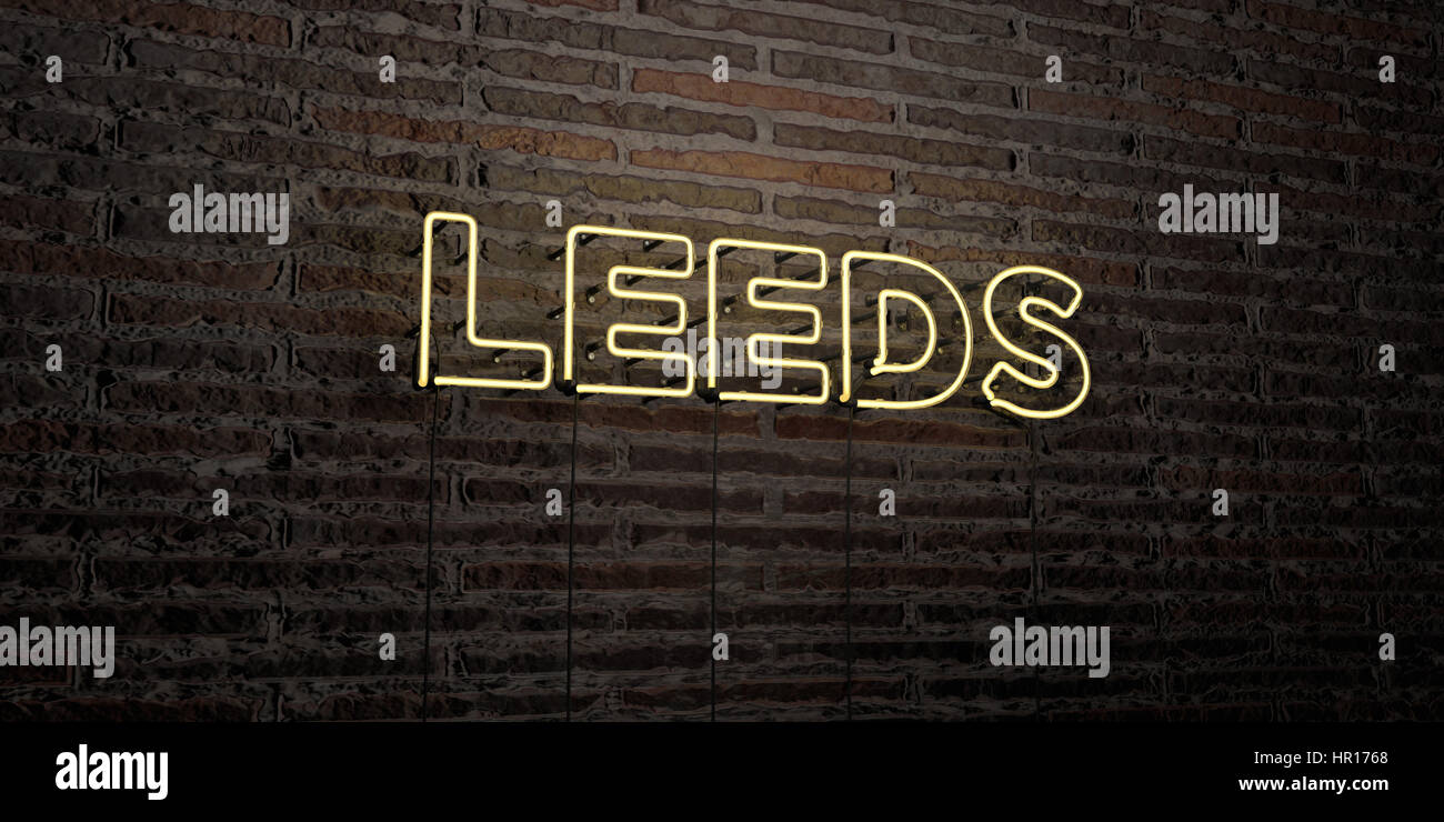 LEEDS -Realistic Neon Sign on Brick Wall background - 3D rendered ...