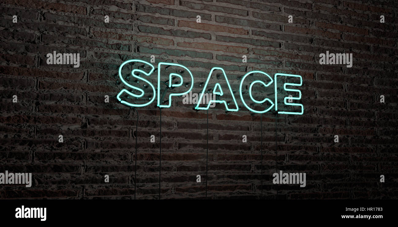 SPACE -Realistic Neon Sign on Brick Wall background - 3D rendered ...