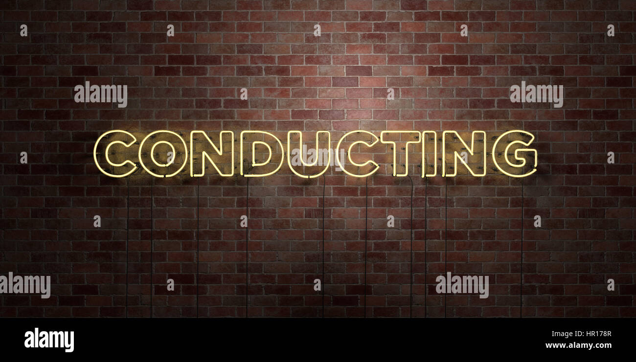 CONDUCTING - fluorescent Neon tube Sign on brickwork - Front view - 3D ...