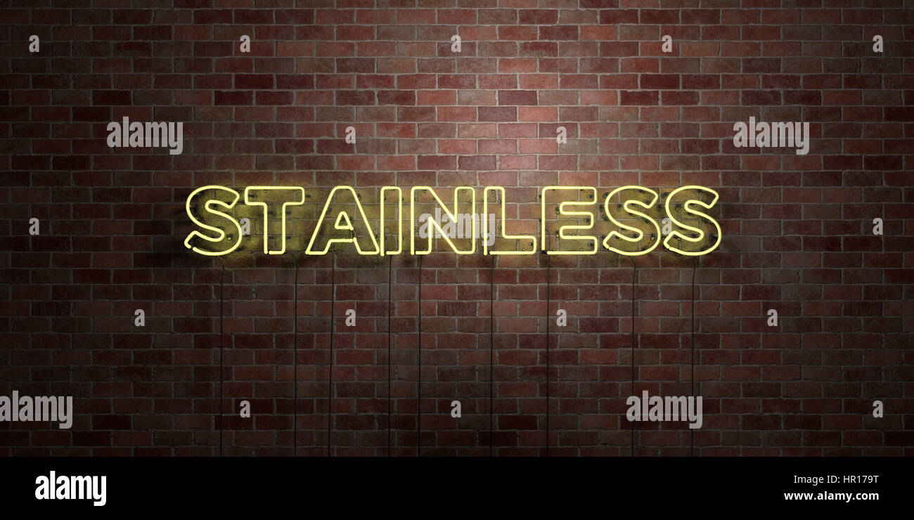 STAINLESS - fluorescent Neon tube Sign on brickwork - Front view - 3D ...