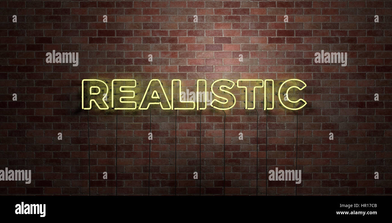 REALISTIC - fluorescent Neon tube Sign on brickwork - Front view - 3D ...