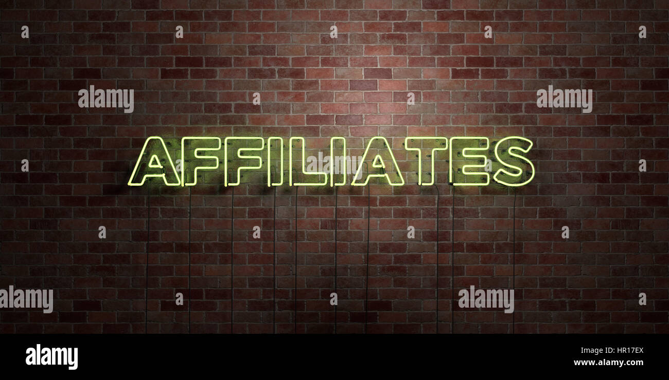 AFFILIATES - fluorescent Neon tube Sign on brickwork - Front view - 3D ...