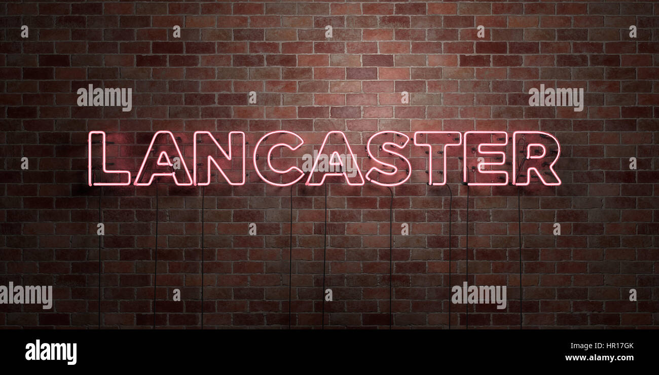 LANCASTER - fluorescent Neon tube Sign on brickwork - Front view - 3D ...