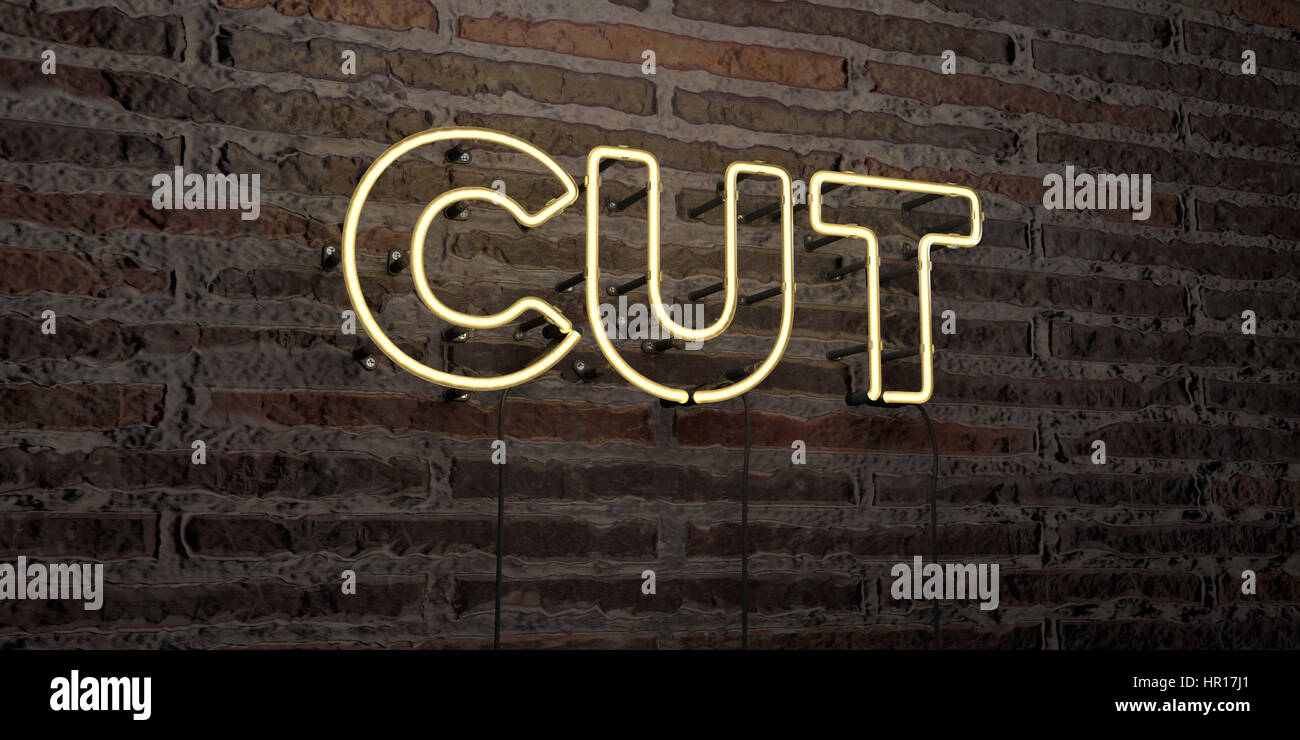 CUT -Realistic Neon Sign on Brick Wall background - 3D rendered royalty ...