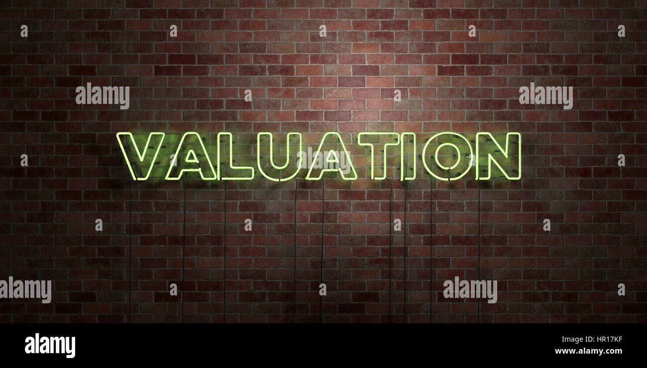 VALUATION - fluorescent Neon tube Sign on brickwork - Front view - 3D ...