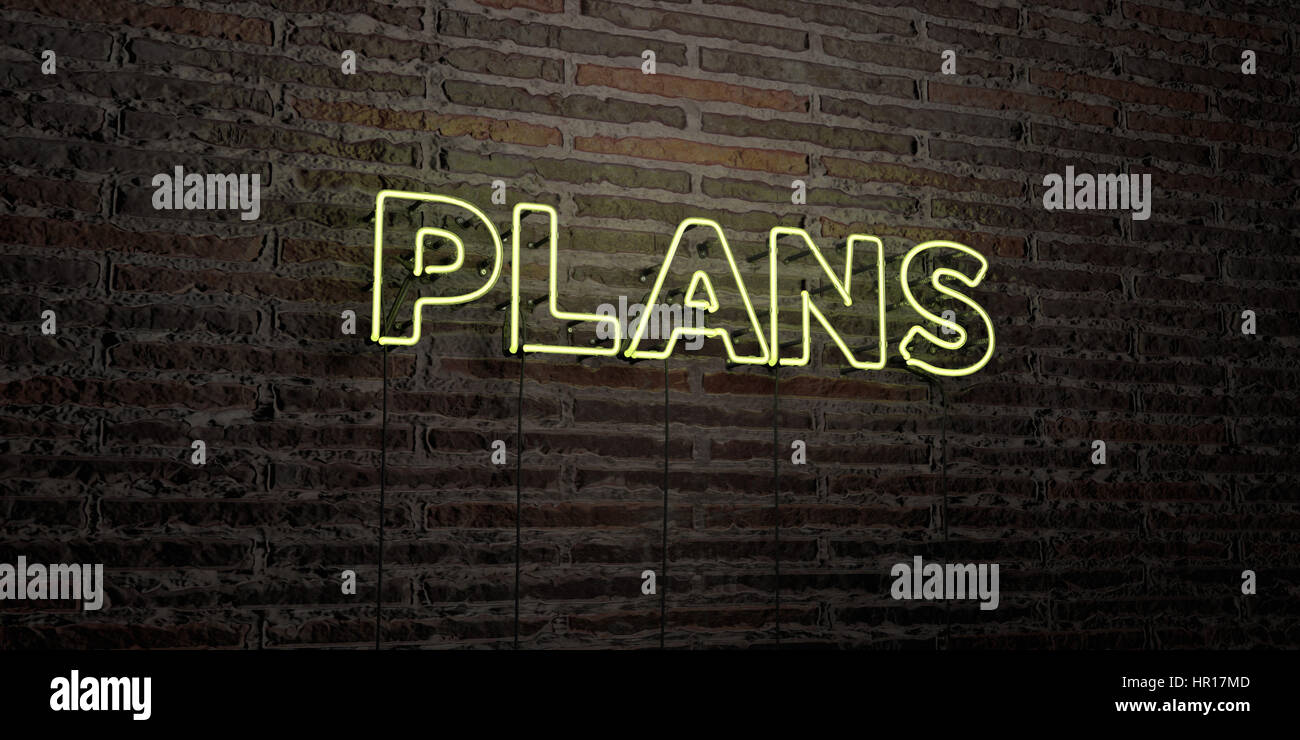 PLANS -Realistic Neon Sign on Brick Wall background - 3D rendered ...