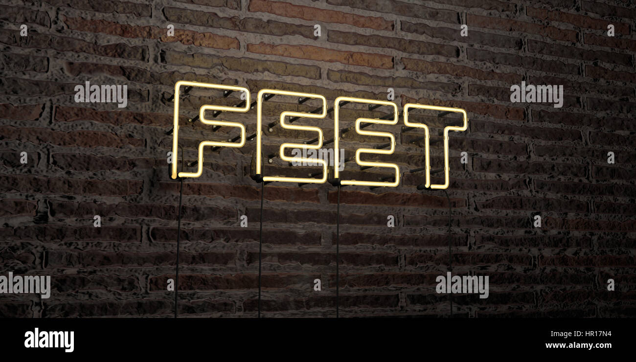 FEET -Realistic Neon Sign on Brick Wall background - 3D rendered ...