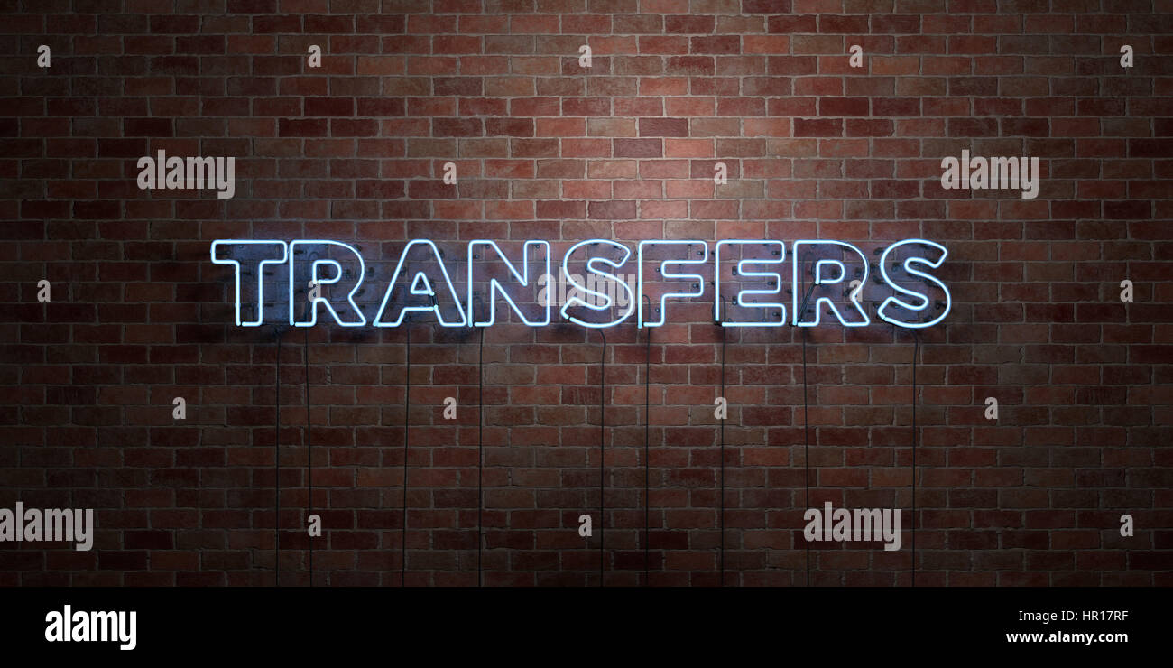 TRANSFERS - fluorescent Neon tube Sign on brickwork - Front view - 3D ...