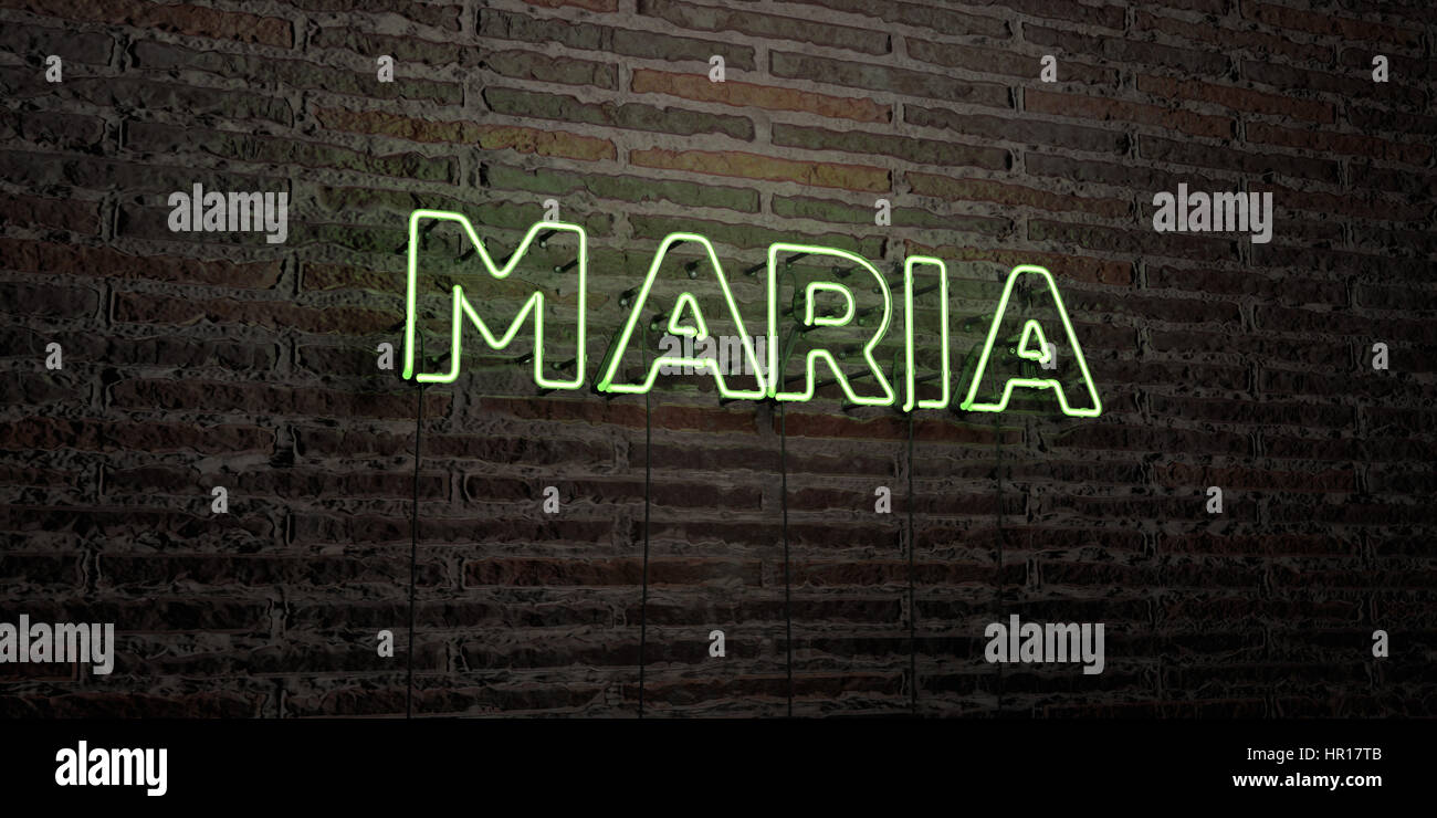 MARIA -Realistic Neon Sign on Brick Wall background - 3D rendered ...