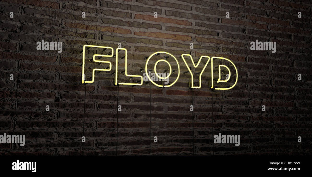 FLOYD -Realistic Neon Sign on Brick Wall background - 3D rendered ...
