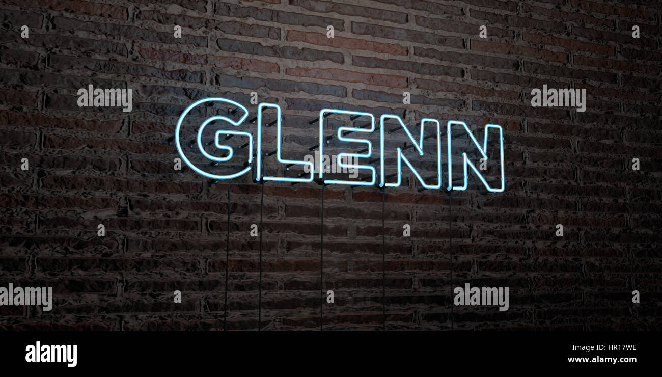 GLENN -Realistic Neon Sign on Brick Wall background - 3D rendered ...
