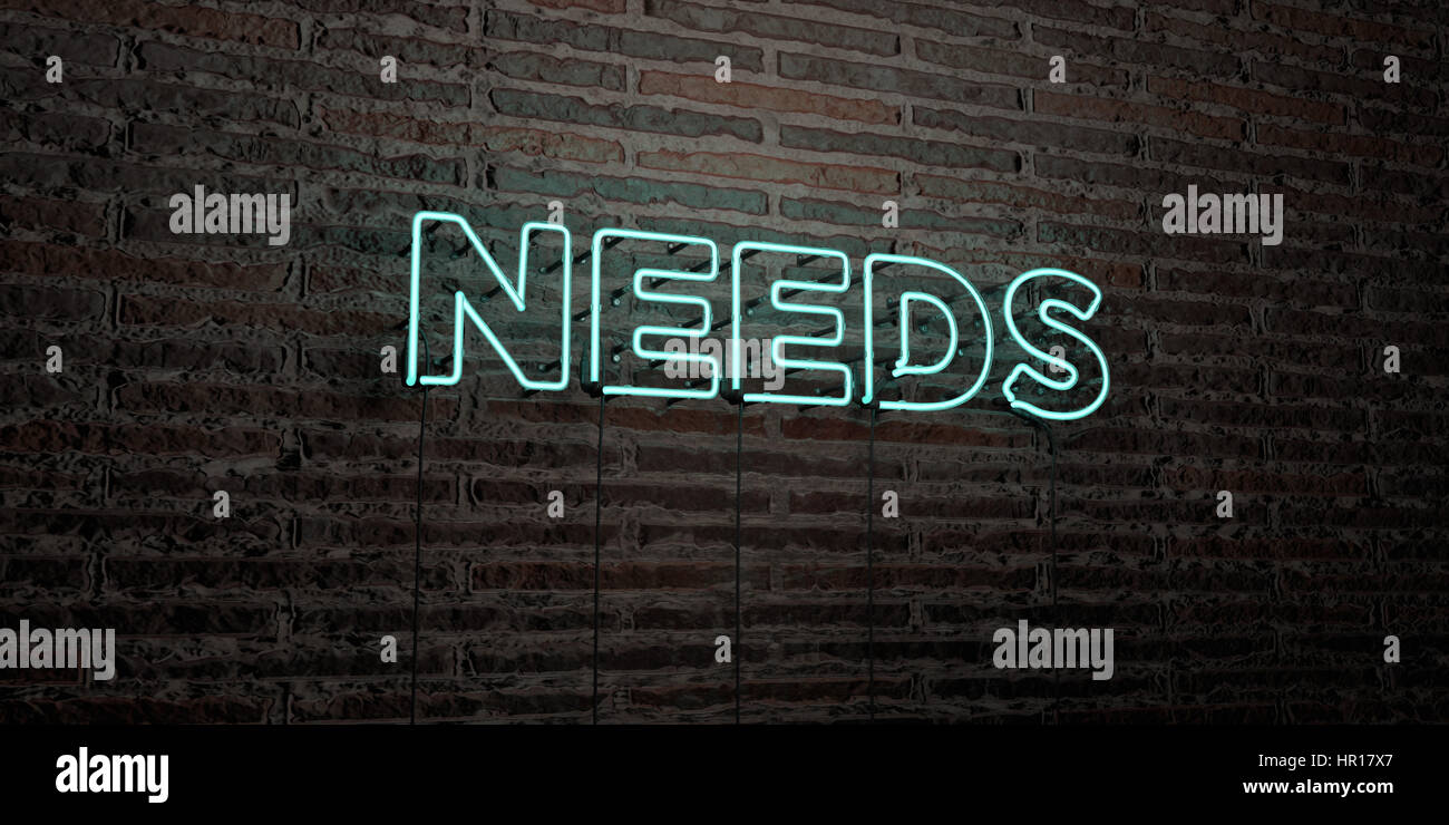 NEEDS -Realistic Neon Sign on Brick Wall background - 3D rendered ...