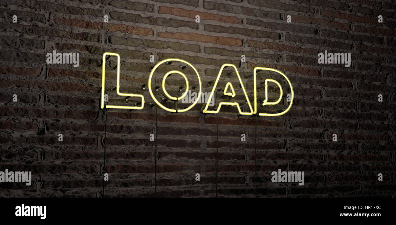 LOAD -Realistic Neon Sign on Brick Wall background - 3D rendered ...