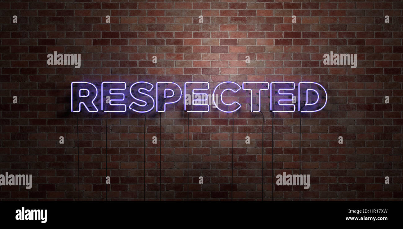 RESPECTED - fluorescent Neon tube Sign on brickwork - Front view - 3D ...