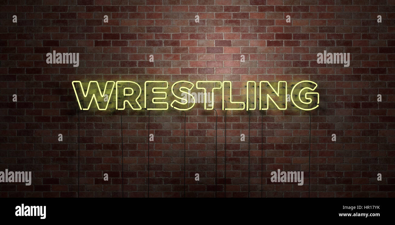 WRESTLING - fluorescent Neon tube Sign on brickwork - Front view - 3D ...
