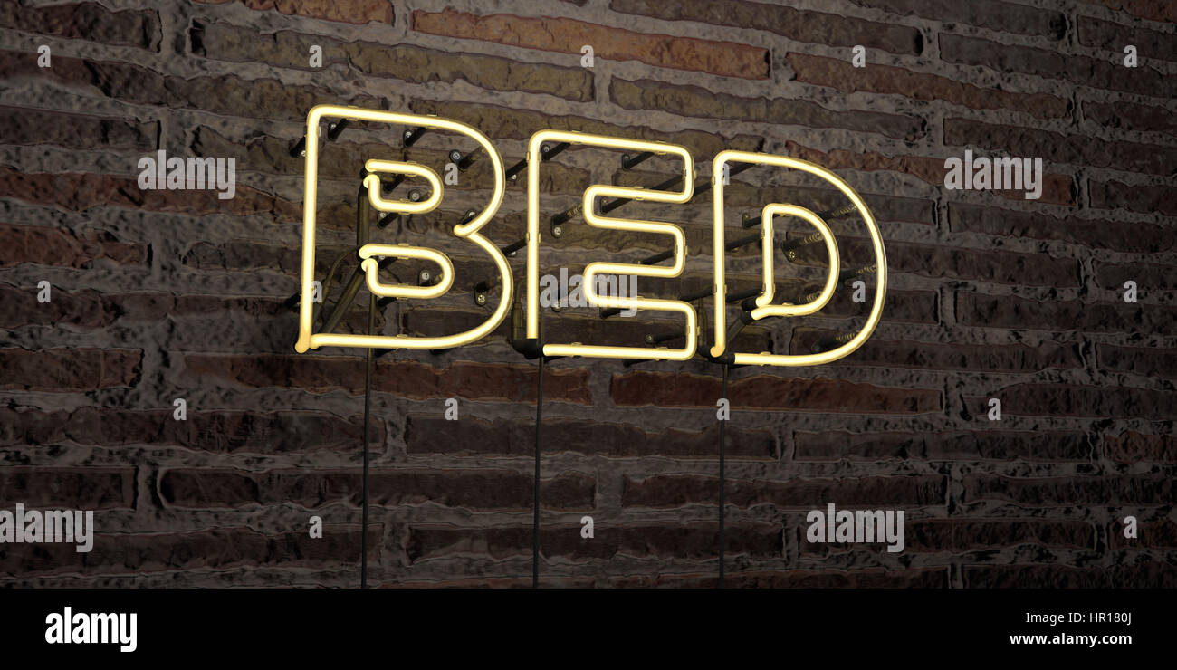 BED -Realistic Neon Sign on Brick Wall background - 3D rendered royalty ...