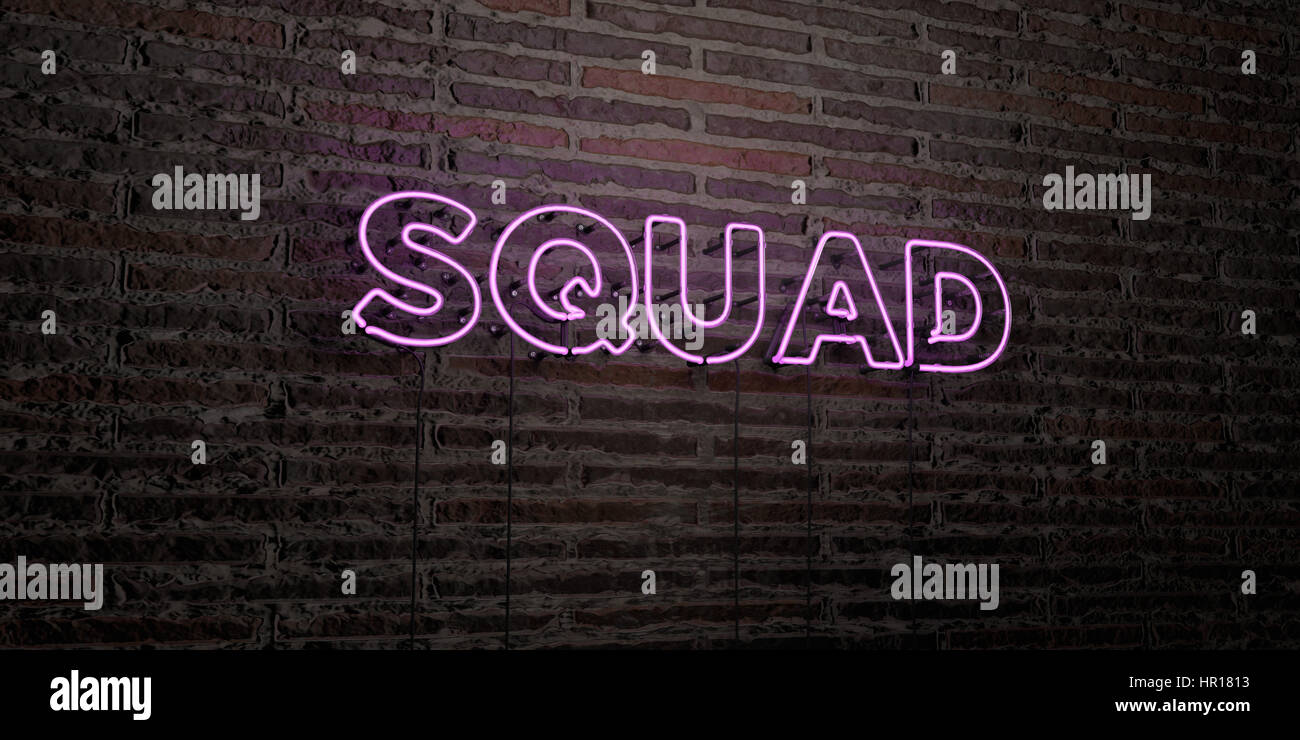 SQUAD -Realistic Neon Sign on Brick Wall background - 3D rendered ...