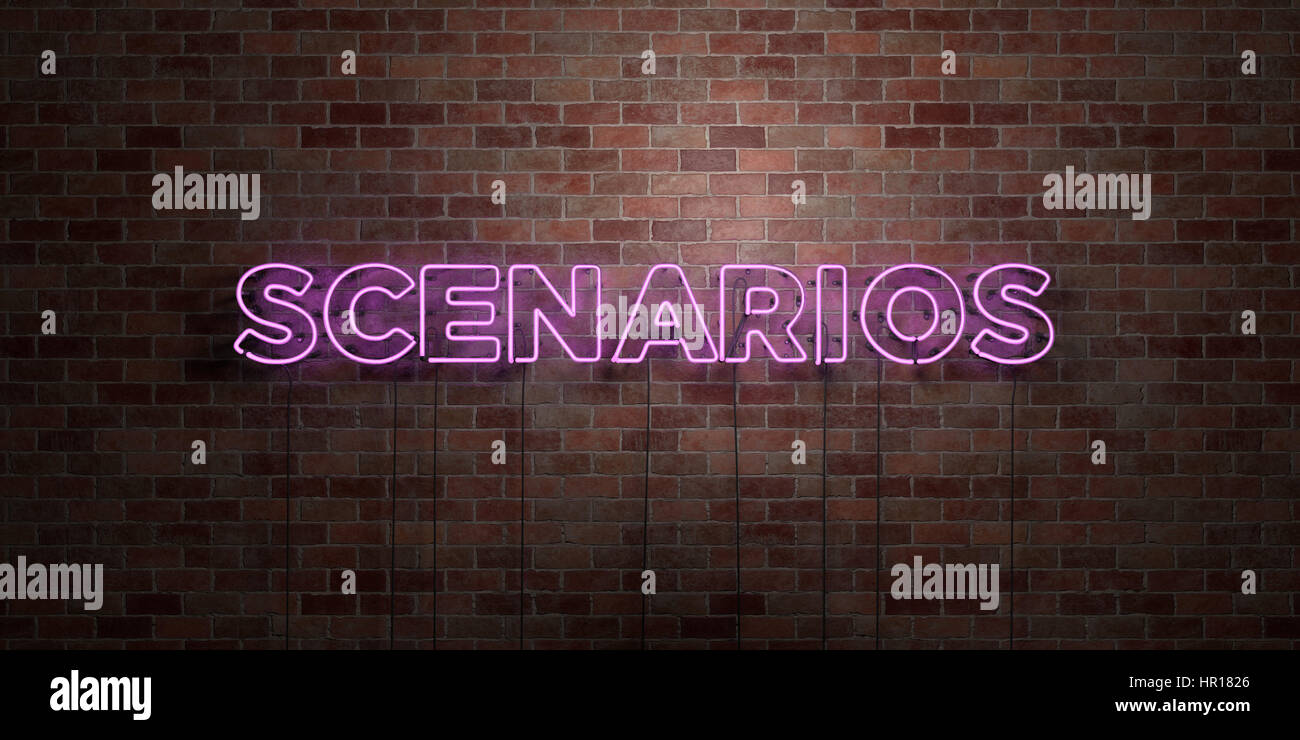 SCENARIOS - fluorescent Neon tube Sign on brickwork - Front view - 3D ...