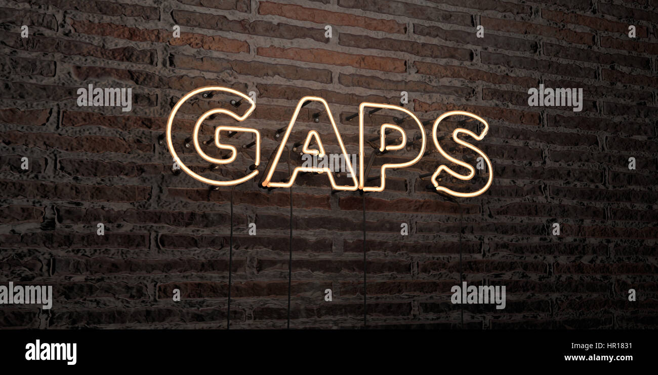 GAPS -Realistic Neon Sign on Brick Wall background - 3D rendered ...