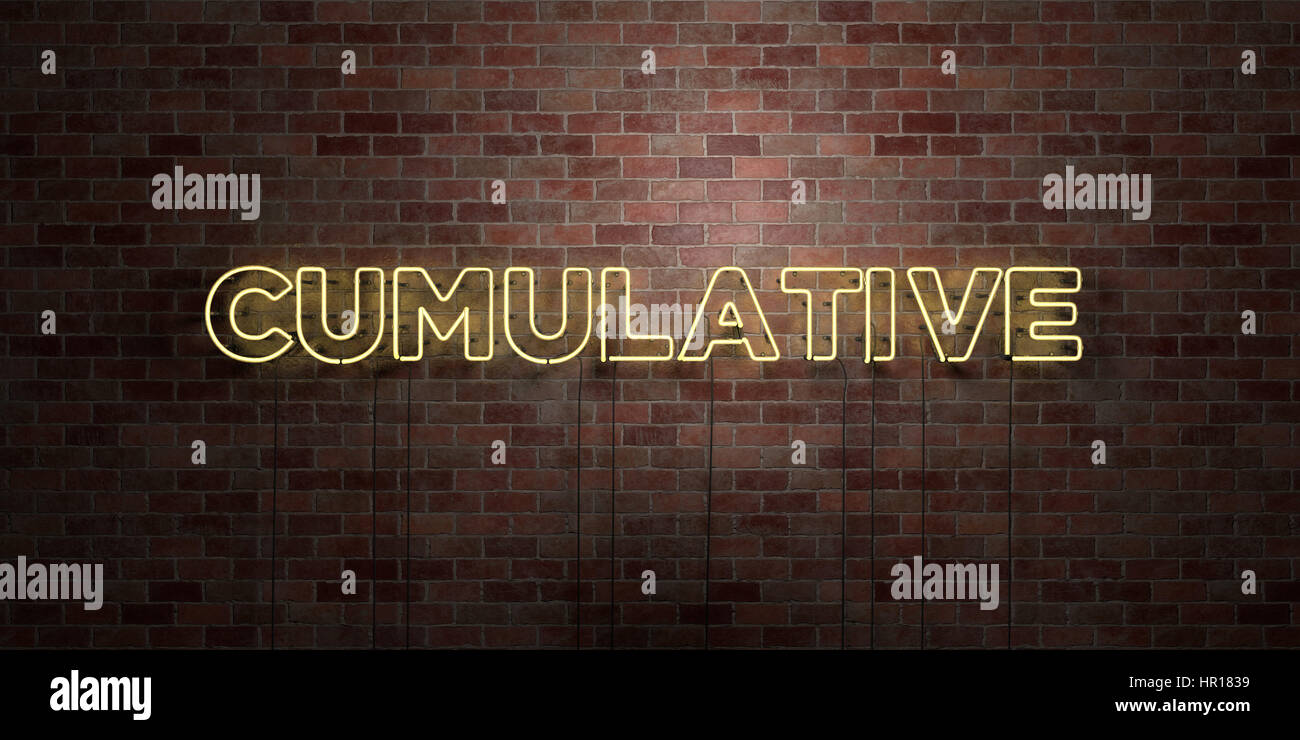 CUMULATIVE - fluorescent Neon tube Sign on brickwork - Front view - 3D ...