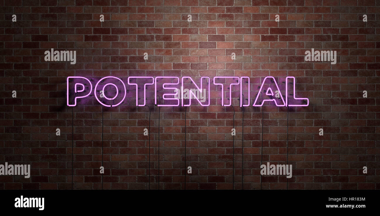 POTENTIAL - fluorescent Neon tube Sign on brickwork - Front view - 3D ...
