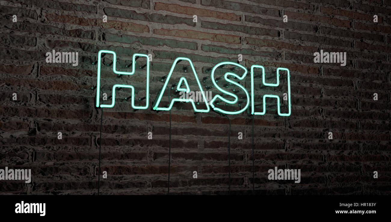 HASH -Realistic Neon Sign on Brick Wall background - 3D rendered ...