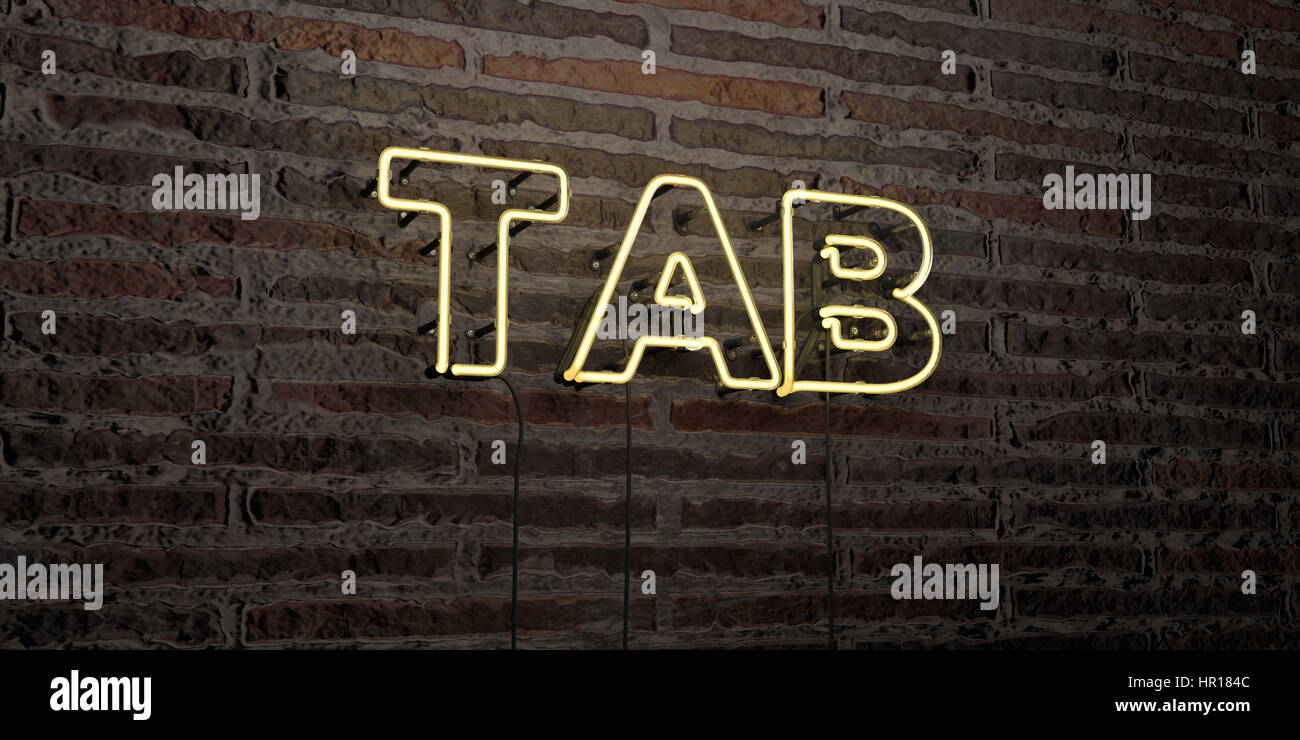 TAB -Realistic Neon Sign on Brick Wall background - 3D rendered royalty ...