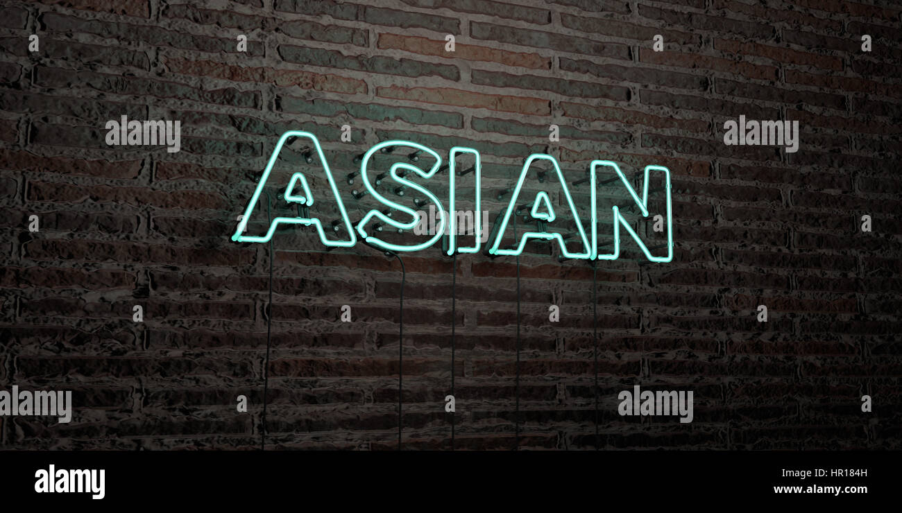 ASIAN -Realistic Neon Sign on Brick Wall background - 3D rendered ...