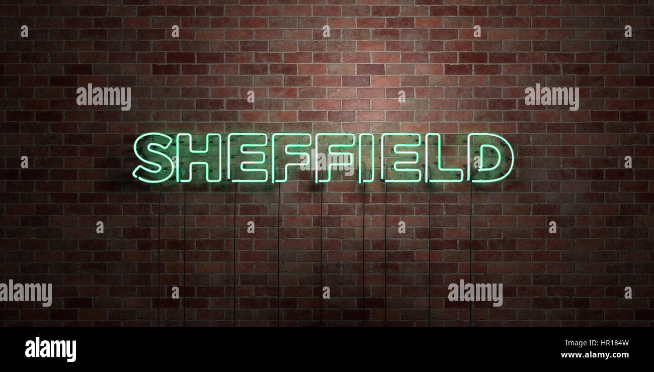 SHEFFIELD - fluorescent Neon tube Sign on brickwork - Front view - 3D ...