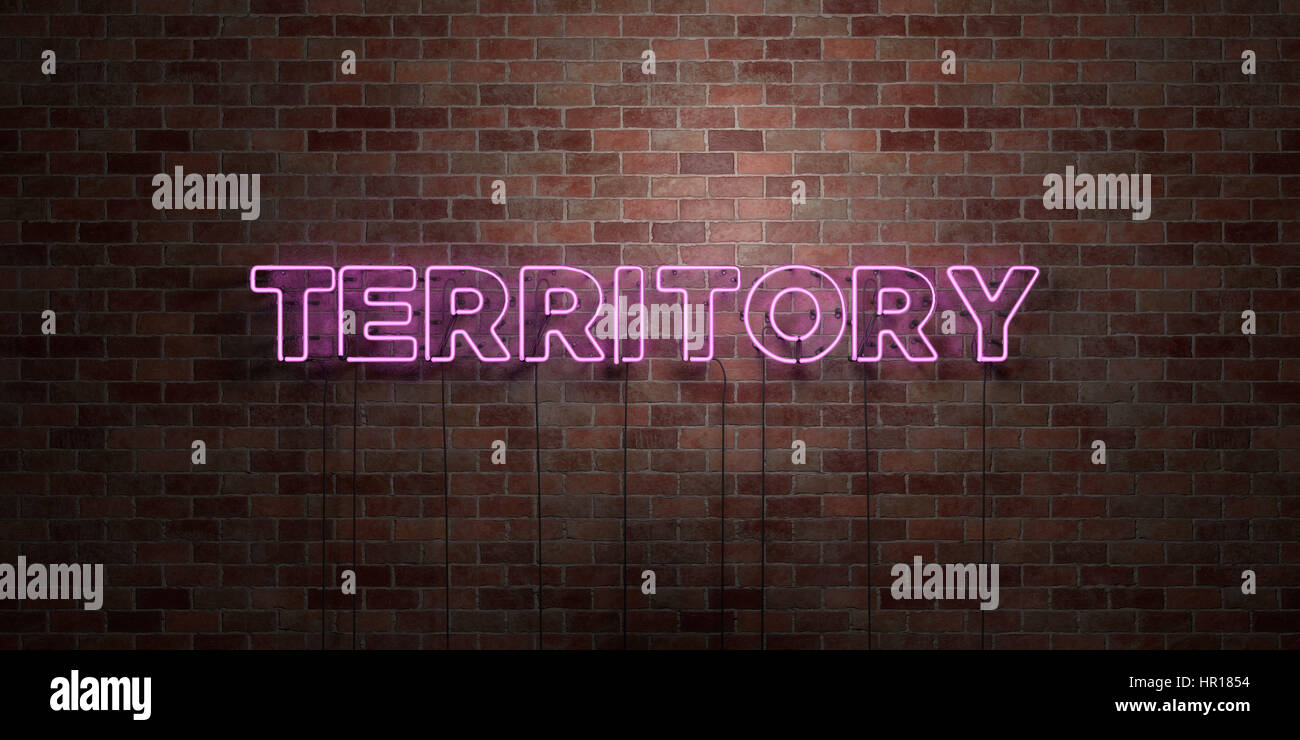 TERRITORY - fluorescent Neon tube Sign on brickwork - Front view - 3D ...