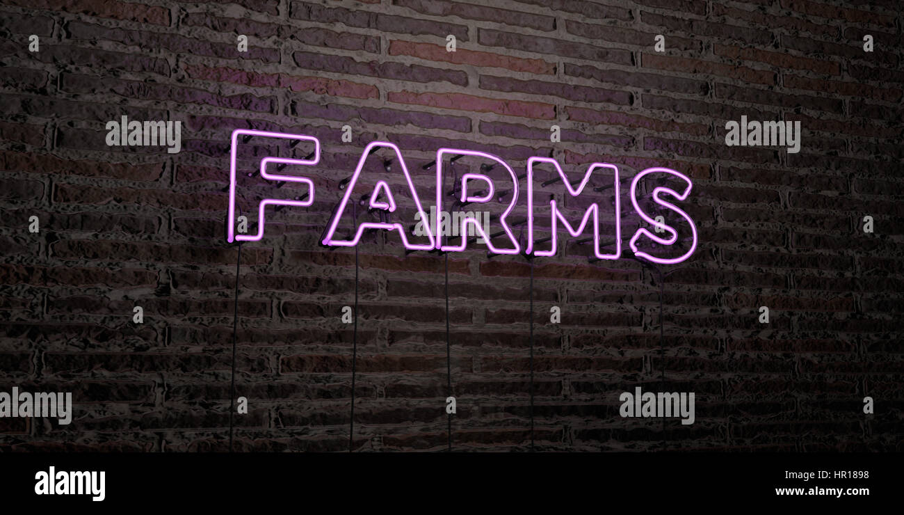 FARMS -Realistic Neon Sign on Brick Wall background - 3D rendered ...